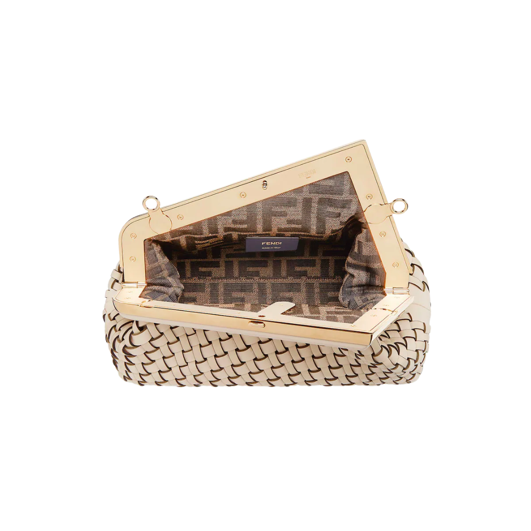 FENDI FIRST SMALL BEIGE BRAIDED LEATHER BAG – Front Row Style